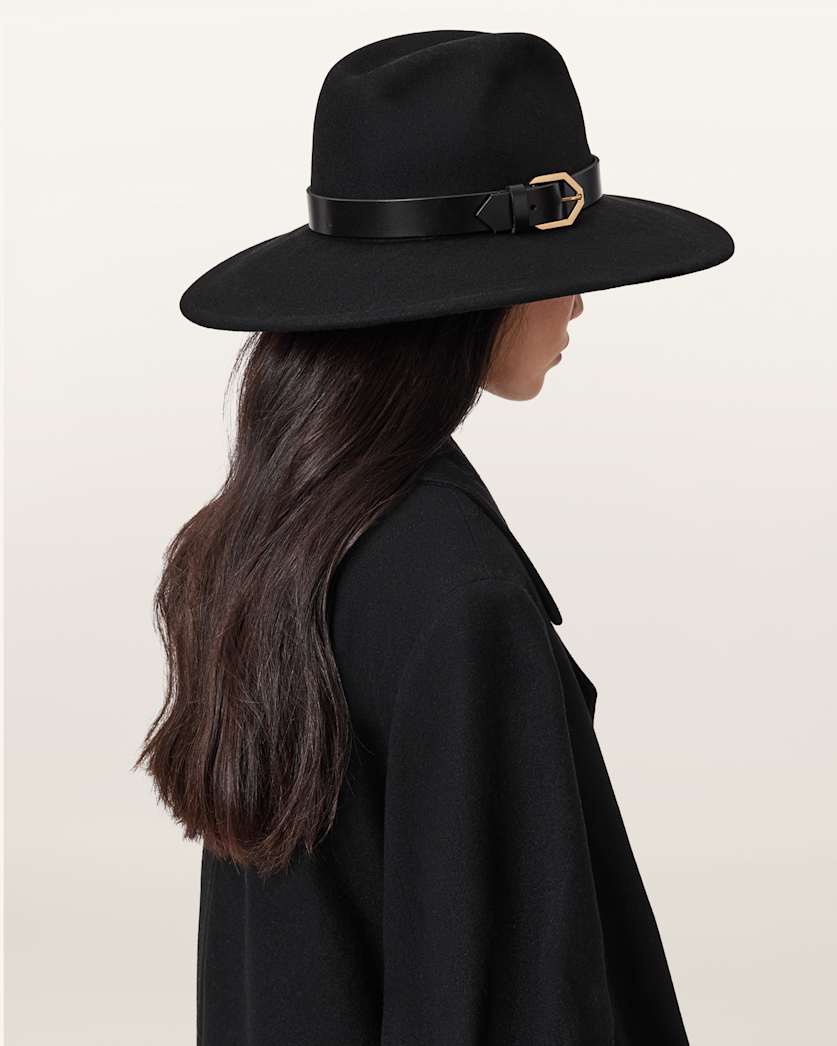 Fae Wool Fedora BLACK/WARM BRASS | ALLSAINTS
